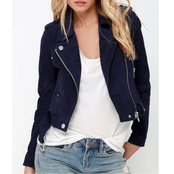 Vigoss | Jackets & Coats | Nwot Vigoss Blue Suede Moto Jacket | Poshmark